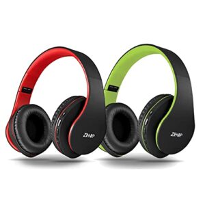 2 items,1 black red zihnic over-ear wireless headset bundle with 1 black green zihnic foldable wireless headset