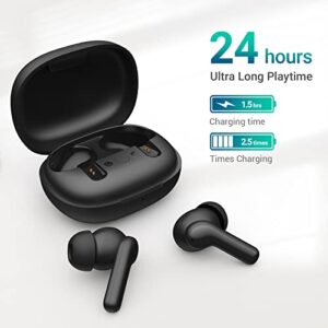 Konnek Stein True Wireless Earbuds, Bluetooth 5.1 Active Noise Cancelling Headphones, Sliding Design Charging Case 500mAh, IPX4 Waterproof, Deep Bass Built-in Mic Call for Business & Sports - Black