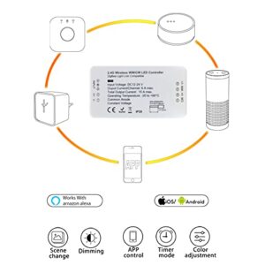 LED Strips Controller RGB CCT/ RGBW Zigbee Controller ww/cw and Dimmer Controller Smart Strip Light Controller Work with Amazon Echo Plus for DC12-24V LED Strip Lights (Dimmer Controller)