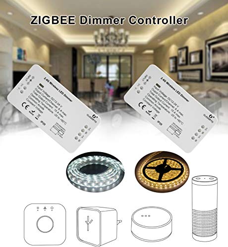 LED Strips Controller RGB CCT/ RGBW Zigbee Controller ww/cw and Dimmer Controller Smart Strip Light Controller Work with Amazon Echo Plus for DC12-24V LED Strip Lights (Dimmer Controller)