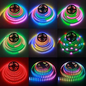 ALITOVE 16.4FT 300 Pixels WS2812B Programmable Addressable LED Strip Light Black PCB 5050 RGB Dream Color Flexible LED Rope Light DC5V Not Waterproof