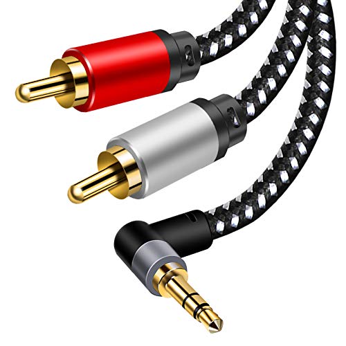 3.5mm Aux Cables, 90° RCA Audio Cable, 3.5mm to 2-Male RCA Stereo Splitter Cable 1/8" Right Angle TRS to RCA Straight Plug Audio Auxiliary Cord,Hi-Fi Sound, Nylon Braided (3.3ft/1m)