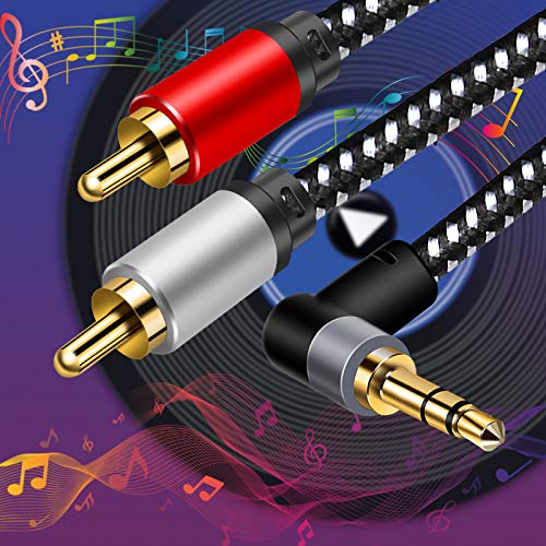 3.5mm Aux Cables, 90° RCA Audio Cable, 3.5mm to 2-Male RCA Stereo Splitter Cable 1/8" Right Angle TRS to RCA Straight Plug Audio Auxiliary Cord,Hi-Fi Sound, Nylon Braided (3.3ft/1m)