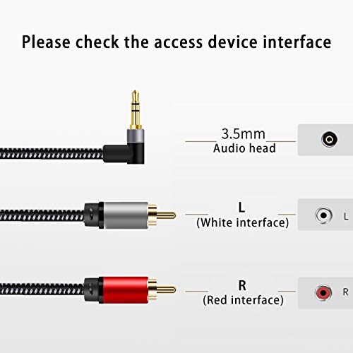 3.5mm Aux Cables, 90° RCA Audio Cable, 3.5mm to 2-Male RCA Stereo Splitter Cable 1/8" Right Angle TRS to RCA Straight Plug Audio Auxiliary Cord,Hi-Fi Sound, Nylon Braided (3.3ft/1m)