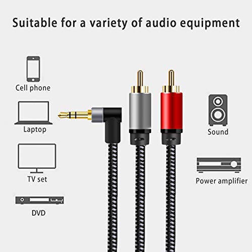 3.5mm Aux Cables, 90° RCA Audio Cable, 3.5mm to 2-Male RCA Stereo Splitter Cable 1/8" Right Angle TRS to RCA Straight Plug Audio Auxiliary Cord,Hi-Fi Sound, Nylon Braided (3.3ft/1m)