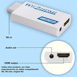 RuiPuo Wii to HDMI Converter Output Video Audio Adapter, with 3.5mm Audio Video Output Supports All Wii Display Modes, Best Compatibility and Stability for Nintendo (Wii to HDMI Adapter)