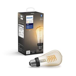 philips hue white dimmable filament st19 led smart vintage edison bulb, bluetooth & hub compatible (hue hub optional), voice activated with alexa