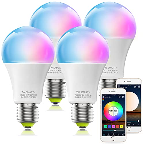 MagicLight Smart Light Bulbs, WiFi & Bluetooth 5.0, A19/E26 LED Color Changing Light Bulb, 60W Equivalent, Dimmable, RGBCW, App Control, Smart Home Lighting Works with Alexa Google Assistant, 4Pack