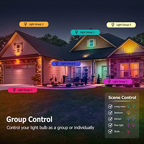 MagicLight Smart Light Bulbs, WiFi & Bluetooth 5.0, A19/E26 LED Color Changing Light Bulb, 60W Equivalent, Dimmable, RGBCW, App Control, Smart Home Lighting Works with Alexa Google Assistant, 4Pack