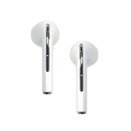 One-Touch On/Off Bluetooth 5.0 Stereo Earbuds 4 Hours Talking or Playtime Deep Bass Crystal-Clear Calls Headset with Charging Case for iPhone & Android Phone, White, J18