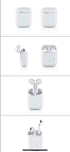 One-Touch On/Off Bluetooth 5.0 Stereo Earbuds 4 Hours Talking or Playtime Deep Bass Crystal-Clear Calls Headset with Charging Case for iPhone & Android Phone, White, J18