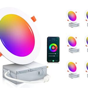 CLOUDY BAY [6 Pack] 6inch Smart WiFi LED Recessed Lights,RGBCW Color Changing Recessed Lighting,Compatible with Alexa and Google Home Assistant,No Hub Required,15W 2700K-6500K,CRI90+ Wet Location