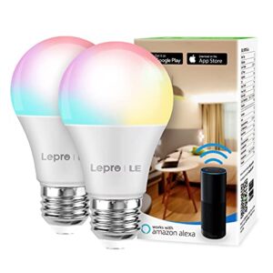 le smart light bulbs, led color changing lights, works with alexa and google assistant, rgb & soft warm white, 60 watt equivalent, dimmable with app, a19 e26, no hub required, 2.4ghz wifi only, 2 pack