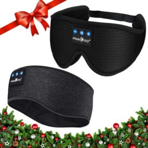 musicozy sleep headphones 3d bluetooth sleep mask, wireless sleeping headphones music earbuds eye mask for side sleepers men women ultra thin speakers cool gadgets birthday unique gifts, pack of 2