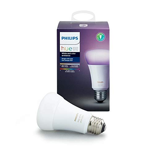 Philips Hue Single Premium A19 Smart Bulb, 16 million colors, for most lamps & overhead lights (Hue Hub Required, Works with Alexa), Old Version, White (464487)