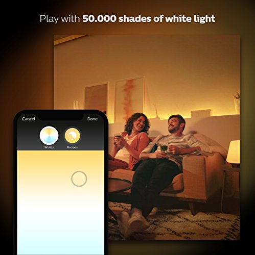 Philips Hue Single Premium A19 Smart Bulb, 16 million colors, for most lamps & overhead lights (Hue Hub Required, Works with Alexa), Old Version, White (464487)