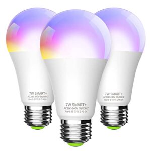 berennis smart wifi light bulbs, color changing led lights, work with alexa echo, google home, siri and ifttt, no hub required a19 rgbcw 7w (60w equivalent) 3 pack