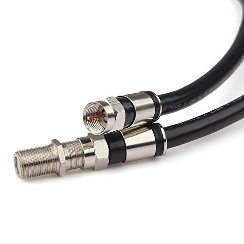 GTOTd Coaxial Cable (4 Feet) with RG6 Coax Cable Connector (and F-Type Cable Extension Adapter) Black Coax Satellite TV 75 Ohm Cable