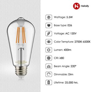 helloify Edison ST19(ST64) WiFi LED Smart Bulb, Filament Vintage Style, Tunable White Changing, Work with Alexa Google Home (No Hub), E26, 2700K-6500K, 2Pack, Daylight White,8 watt