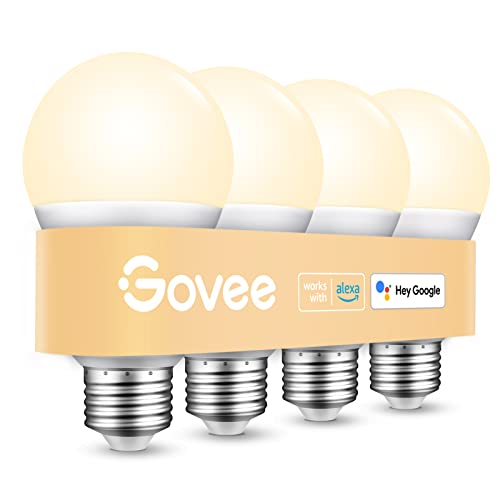 Govee Smart Light Bulbs, Dimmable LED Bulbs Work with Alexa & Google Assistant, 2700K 800 Lumens Soft Warm White WiFi & Bluetooth Light Bulbs, A19 E26 9W LED Bulbs, 60W Equivalent, 4 Pack