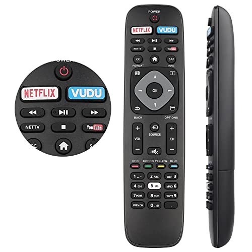 NH500UP Remote Control TV Controller Replacement for Philips Smart TV 2K 4K UHD TVs, Philips Smart Ultra HDTV, Philips LED LCD Television with Netflix, YouTube, Vudu and NETTV Keys