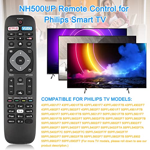 NH500UP Remote Control TV Controller Replacement for Philips Smart TV 2K 4K UHD TVs, Philips Smart Ultra HDTV, Philips LED LCD Television with Netflix, YouTube, Vudu and NETTV Keys