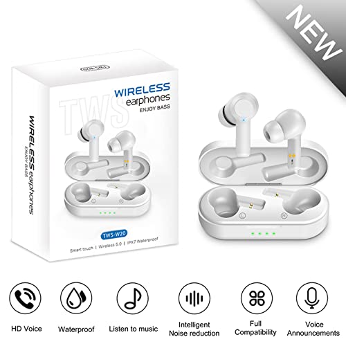 W20 5.0 Sports Bluetooth Earphones Headphones, 400mah Charging Box Wireless Headphone 3D Stereo Sports Earbuds Headsets T𝐨uch Control with Microphone in-Ear Headset