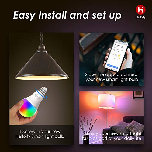 helloify B11 LED Smart, WiFi Light Candelabra Bulb Compatible with Alexa Google Home, RGBCW Color Changing, Cool Warm White Dimmable, No Hub Required, 40W Equivalent, RGB+2700K-6500K, 2 Pack