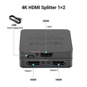 Aussen 4k HDMI Splitter 1 in 2 Out HDMI Splitter for Dual Monitors Duplicate Mirror Support HDMI2.0b 60Hz Full HD 1080P 3D 18.5G Blackbps for Xbox PS4 Blu-Ray Player HDTV