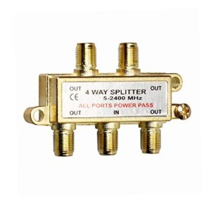 WEVZENEY 4-Way Coaxial Cable Splitter, 2.4 Ghz 5-2400 MHz, Works with STB TV, Satellite, High Speed Internet, Antenna and MoCA Network, Gold Plated Connectors, Corrosion Resistan,2-Pack