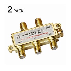 WEVZENEY 4-Way Coaxial Cable Splitter, 2.4 Ghz 5-2400 MHz, Works with STB TV, Satellite, High Speed Internet, Antenna and MoCA Network, Gold Plated Connectors, Corrosion Resistan,2-Pack