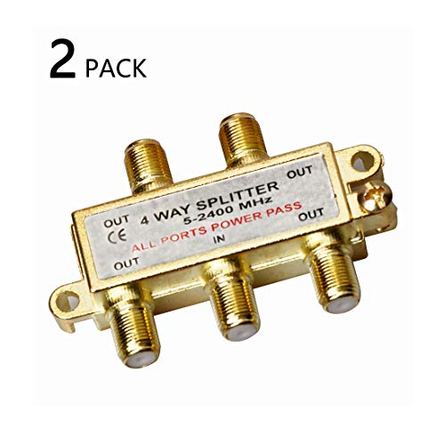 WEVZENEY 4-Way Coaxial Cable Splitter, 2.4 Ghz 5-2400 MHz, Works with STB TV, Satellite, High Speed Internet, Antenna and MoCA Network, Gold Plated Connectors, Corrosion Resistan,2-Pack