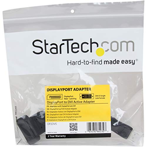 StarTech.com DisplayPort to DVI Adapter - Active DisplayPort to DVI-D Adapter/Video Converter 1080p - DP 1.2 to DVI Monitor Cable Adapter Dongle - DP to DVI Adapter - Latching DP Connector (DP2DVIS)