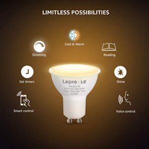 Lepro GU10 Smart LED Light Bulbs, Works with Alexa & Google Assistant, Tunable White Track Light Bulb, Dimmable with App Control, 50W Halogen Equivalent, No Hub Required, 2.4G WiFi Only (2 Pack)