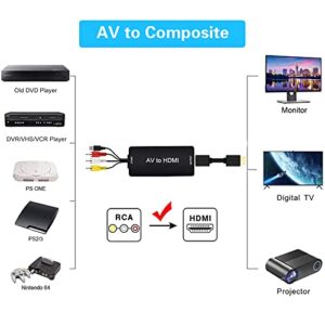 Hdiwousp AV to HDMI,RCA to HDMI Converter, 1080P 3RCA Composite CVBS Video Audio Converter Adapter with HDMI Cable Supporting PAL/NTSC Compatible for PC Laptop Xbox PS4 PS3 TV STB VHS VCR Camera DVD