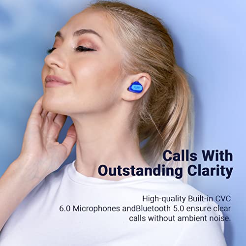 233621 Droplet True Wireless Earbuds, CVC 6.0 Call Noise Cancelling Headphones, IPX5 Waterproof Bluetooth 5.0 Earphones Touch Control, Stereo Sound, Comfortable fit for Home, Office, Gym (Blue)