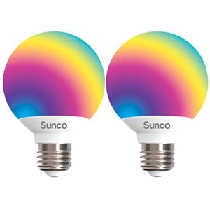 sunco lighting smart globe bulbs g25 led, alexa compatible led decorative round vanity bulbs, 5w, color changing rgbcw, dimmable wifi vanity smart bulbs for amazon alexa, google assistant, 2 pack