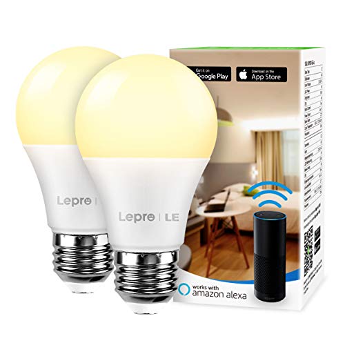 Lepro Smart LED Light Bulbs, Compatible with Alexa & Google Home, 60 Watt Equivalent, Dimmable with App, Warm White 2700K, No Hub Required, A19 E26, 2.4GHz WiFi Only, Pack of 2