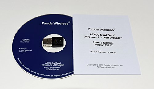 Panda Wireless® PAU0A AC600 Dual Band (2.4GHz and 5GHz) Wireless AC USB Adapter - Win XP/Vista/7/8/10/11, Mint, Ubuntu, MX Linux, Manjaro, Fedora, Centos, Kali Linux and Raspbian