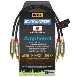 worlds best cables 1.5 foot rca cable pair – made with canare l-4e6s, star quad, audio interconnect cable and amphenol acpr gold rca connectors – directional design – custom made