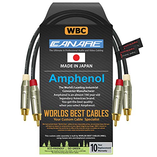 WORLDS BEST CABLES 1.5 Foot RCA Cable Pair - Made with Canare L-4E6S, Star Quad, Audio Interconnect Cable and Amphenol ACPR Gold RCA Connectors – Directional Design - Custom Made