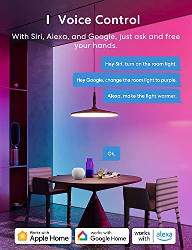 meross Smart LED Light Bulb, Smart WiFi LED Bulbs Compatible with Apple HomeKit, Siri, Alexa, Google Home & SmartThings, Dimmable E26 Multicolor 2700K-6500K RGBWW, 900 Lumens 60W Equivalent, 2 Pack