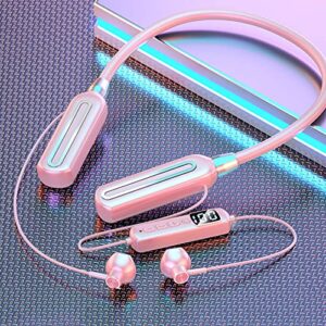 5.0 Neck Hanging Wireless Bluetooth Headset Headphones Intelligent Digital Display Earbuds Can Be Inserted into The Card, Sports Range Noise Cancellation Earphone for Music