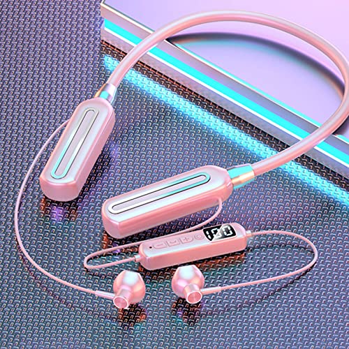 5.0 Neck Hanging Wireless Bluetooth Headset Headphones Intelligent Digital Display Earbuds Can Be Inserted into The Card, Sports Range Noise Cancellation Earphone for Music