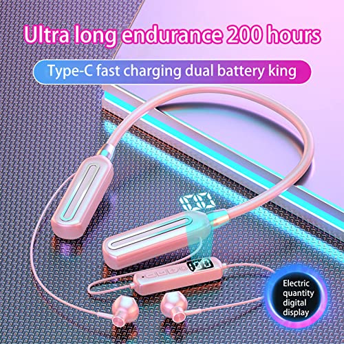 5.0 Neck Hanging Wireless Bluetooth Headset Headphones Intelligent Digital Display Earbuds Can Be Inserted into The Card, Sports Range Noise Cancellation Earphone for Music