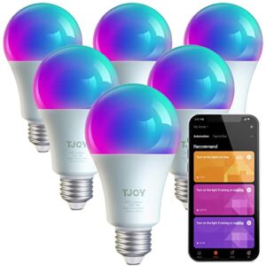 tjoy alexa smart light bulbs, wifi led light bulb works with alexa&google home, dimmable rgb color changing 2700-6500k smart app control (2.4ghz only), a19 e26 9w (60w equivalent) 800 lumen, 6 packs…