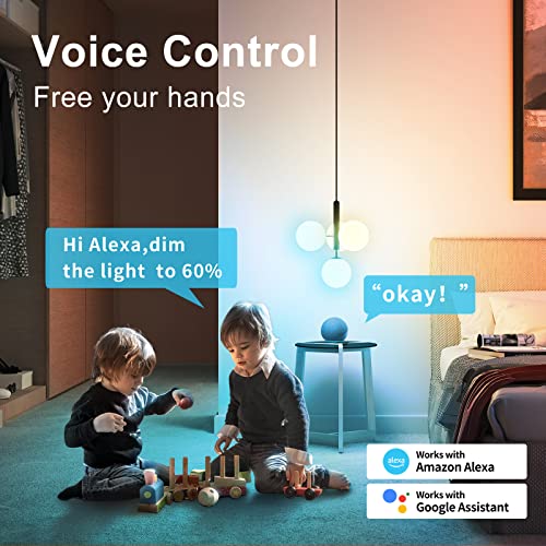 TJOY Alexa Smart Light Bulbs, WiFi Led Light Bulb Works with Alexa&Google Home, Dimmable RGB Color Changing 2700-6500K Smart App Control (2.4Ghz Only), A19 E26 9W (60W Equivalent) 800 Lumen, 6 Packs…