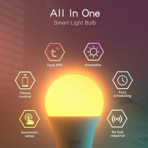 TJOY Alexa Smart Light Bulbs, WiFi Led Light Bulb Works with Alexa&Google Home, Dimmable RGB Color Changing 2700-6500K Smart App Control (2.4Ghz Only), A19 E26 9W (60W Equivalent) 800 Lumen, 6 Packs…