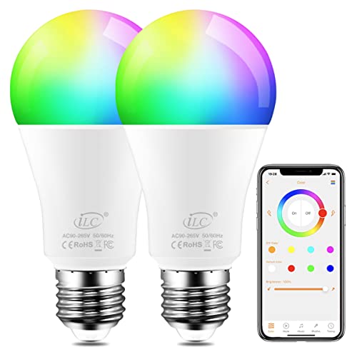 ILC Color Changing LED Light Bulb RGBW Controlled by APP, Sync to Music, Dimmable RGB Multi-Color 60 Watt Equivalent E26 Edison Screw (2 Pack)