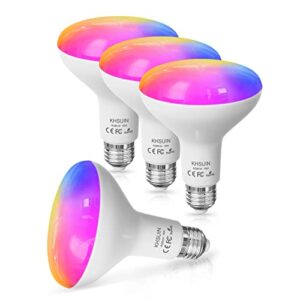 khsuin wifi smart light bulbs 150w equivalent, 16w dimmable 1600lm br30 flood smart bulb works with alexa google home no hub, e26 color changing led alexa light bulb, 2700k-6500k rgbcw cri>90, 4 pack